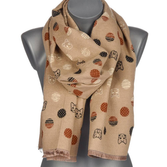 Szalik damski w koty bawełniany dwustronny beżowy AX-123-3 - Cena, Opinie - Sklep McKlein.pl