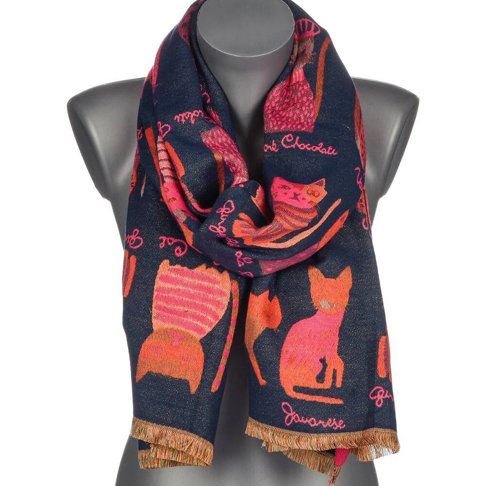 Szalik damski w koty różowy bawełniany ciepły dwustronny AX-128-3 - Cena, Opinie - Sklep McKlein.pl